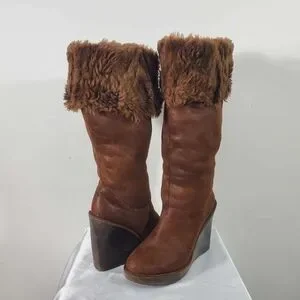 Michael Kors | Shoes | Michael Kors Calista Brown Faux Fur Lined Wedge ...